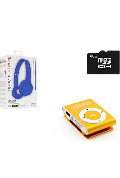 Subzero MP3 Player + 8 GB Hafıza Kartı + Subzero Mavi Kulaklık