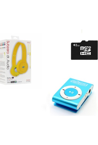 Subzero MP3 Player + 8 GB Hafıza Kartı + Subzero Sarı Kulaklık