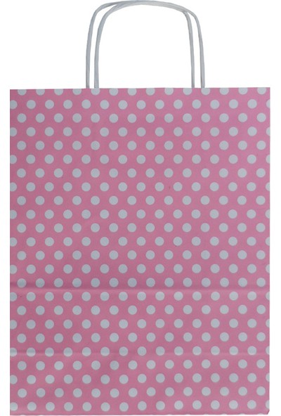 Partioutlet Kraft Pembe Puantiyeli Çanta - Büyük Partioutlet Kraft Pembe Puantiyeli Çanta - Büyük