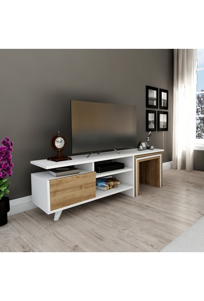 Hepsi Home Artemis Zigon Sehpalı Tv Ünitesi - Tv Sehpası Beyaz-Ceviz