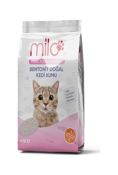Milo Bebek Pudrası Kokulu Topaklaşan İnce Taneli Kedi Kumu 10 Lt