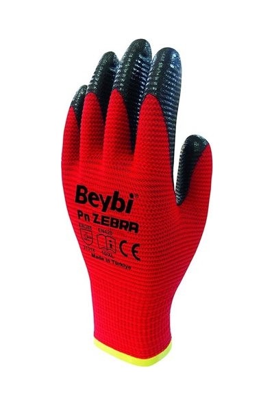 Beybi Zebra Nitril Kaplama Örme Eldiven Kırmızı 10 Çift Beybi Zebra Nitril Kaplama Örme Eldiven Kırmızı 10 Çift