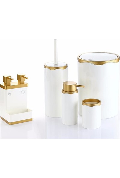 Azra Akrilik Banyo Takımı 2'li Mutfak Sıvı Sabunluk Beyaz Gold Azra Akrilik Banyo Takımı 2'li Mutfak Sıvı Sabunluk Beyaz Gold