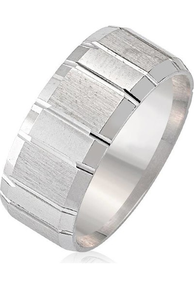 Takı Dükkanı Yatay Çizgili Sade Mat Gümüş Alyans Söz Nişan Yüzüğü wr77-1