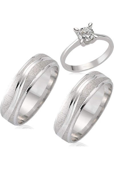 Takı Dükkanı Mat Çizgili Gümüş Alyans Çifti Söz Yüzüğü Tektaş Hediye wr78