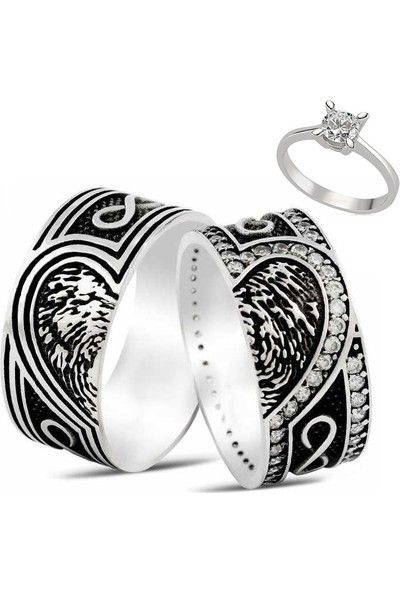 Takı Dükkanı Birleşen Kalpler Gümüş Çift Alyans + Tektaş Yüzük dga05 Takı Dükkanı Birleşen Kalpler Gümüş Çift Alyans + Tektaş Yüzük dga05