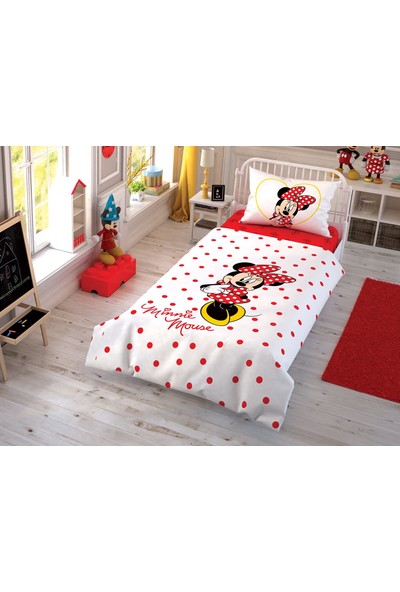 Taç Lisanslı Çek Canlandır Tek Kişilik Nevresim Takımı Minnie