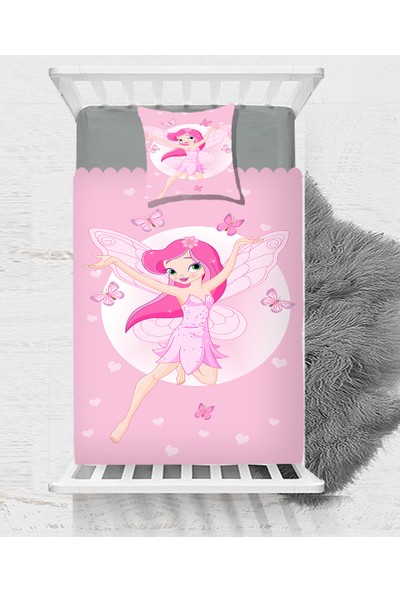 Else Pembe Peri Kızları Kelebekler Çocuk Bebek Yatak Örtüsü