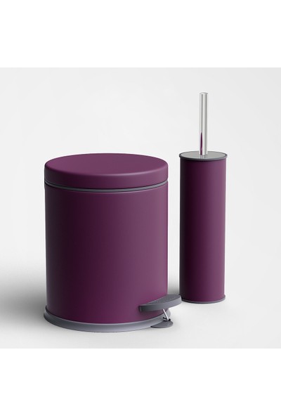Si̇m Mor 5 lt Pedallı Çöp Kovası Klozet Fırçası Seti
