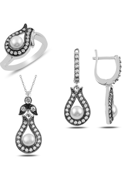 Mercansilver Incili Gümüş Lale Set