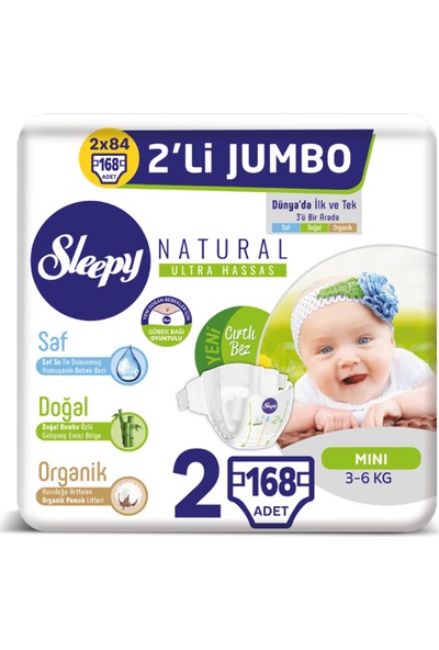 Sleepy Natural Bebek Bezi Ikili Jumbo 2 Numara 168 Adet Sleepy Natural Bebek Bezi Ikili Jumbo 2 Numara 168 Adet