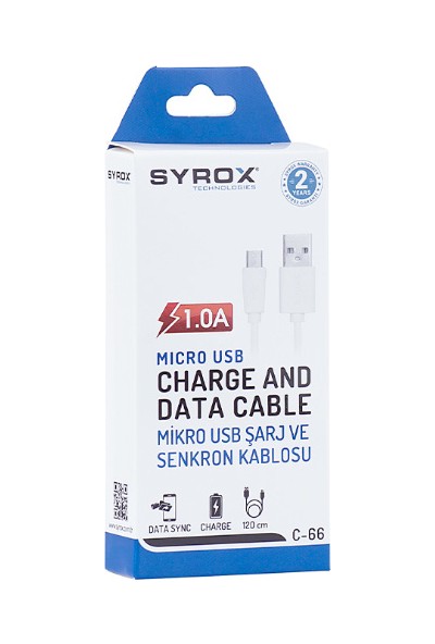 Syrox SYX-C66 Micro USB 1.0A Şarj ve Data Kablosu 1.2 mt Syrox SYX-C66 Micro USB 1.0A Şarj ve Data Kablosu 1.2 mt
