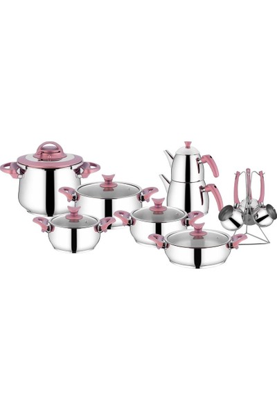 Taç 4708 Ventus 18 Parça Çeyiz Tencere Seti Pembe