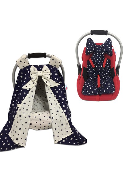 Jaju Baby Lacivert Yıldızlı Puset Örtüsü Çarşaf ve Puset Minderi 3'lü Set