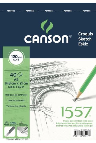 Canson 1557 Eskiz Defteri 120 Gr. Üstten Spiralli A5 40 Sayfa Canson 1557 Eskiz Defteri 120 Gr. Üstten Spiralli A5 40 Sayfa