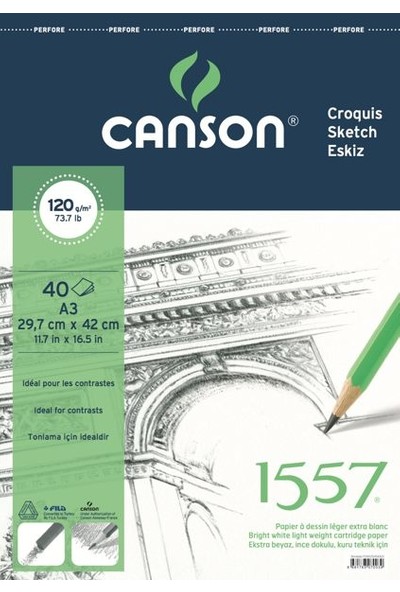 Canson 1557 Eskiz Defteri 120 Gr. Üstten Spiralli A3 40 Sayfa Canson 1557 Eskiz Defteri 120 Gr. Üstten Spiralli A3 40 Sayfa