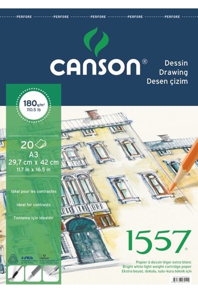 Canson 1557 Dessin Resim ve Çizim Blok 180 Gr. Spiralli A3 20 Sayfa Canson 1557 Dessin Resim ve Çizim Blok 180 Gr. Spiralli A3 20 Sayfa