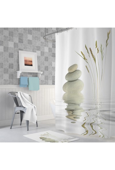 Zethome Tropik Stone And Reed Banyo Duş Perdesi Tek Kanat 1 x 180 x 200 cm