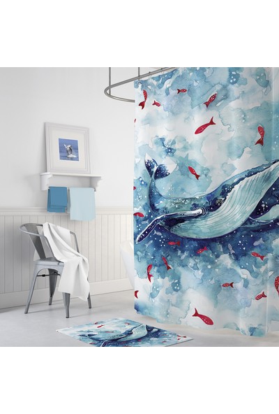 Zethome Tropik Whale Banyo Duş Perdesi Tek Kanat 1 x 180 x 200 cm