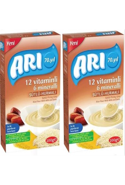 Arı 12 Vitaminli 6 Mineralli Hurmalı Pirinç Unu Bebek Maması 200 gr 2 Li Paket Arı 12 Vitaminli 6 Mineralli Hurmalı Pirinç Unu Bebek Maması 200 gr 2 Li Paket