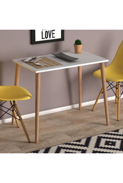 Monte Sehpa Fiona Mutfak Masası Ahşap Ayak- Beyaz