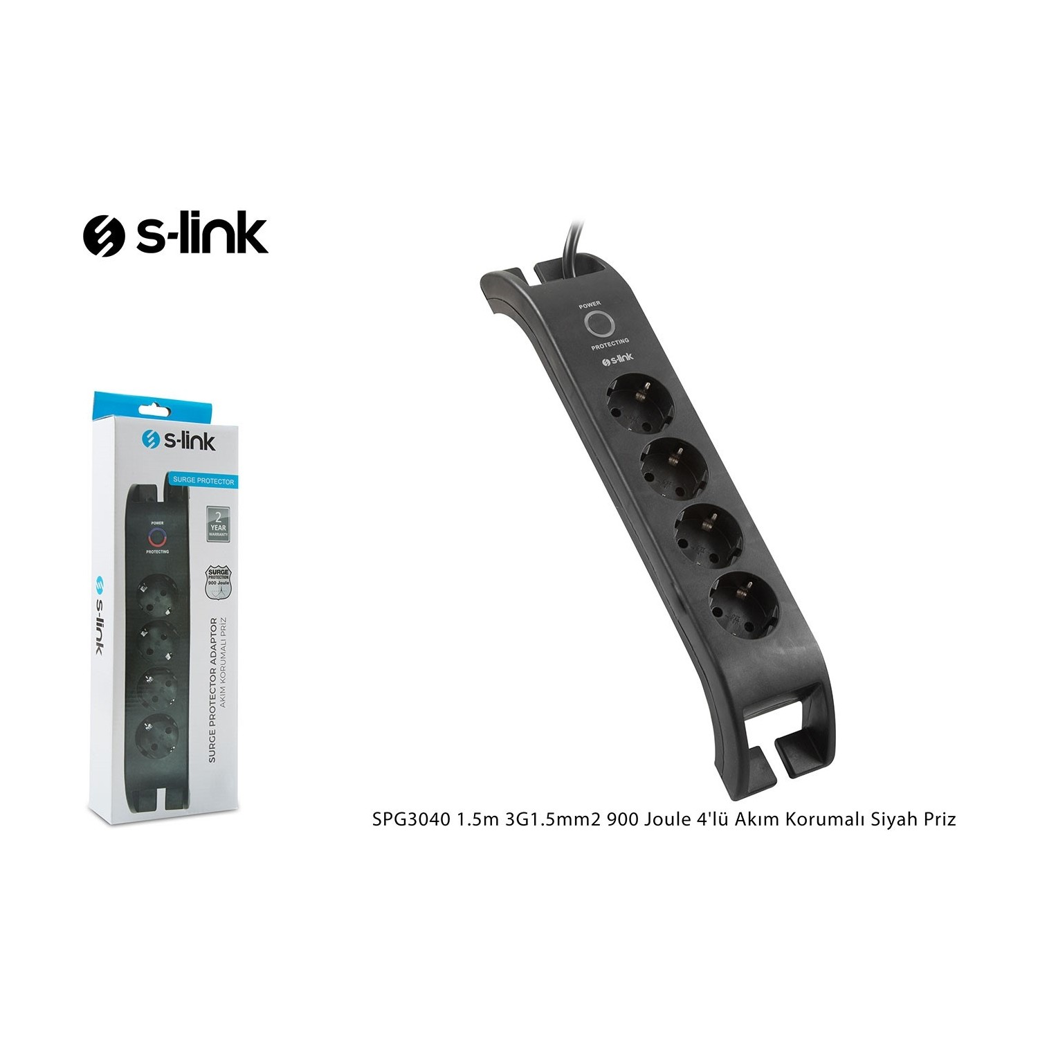 S-link SPG3040 2m 3G1.5mm2 900 Joule 4lü Akım Korumalı Siyah Fiyatı
