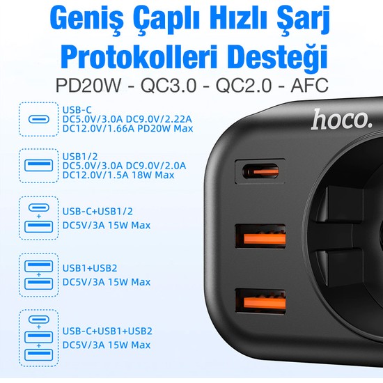 İzmirTech Hoco Ns3 Multifonksiyonel Type-C + 2 USB + 240V Fiyatı