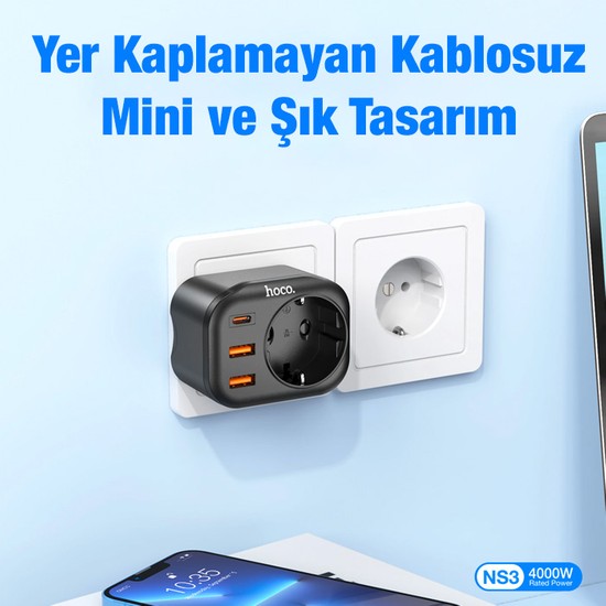 İzmirTech Hoco Ns3 Multifonksiyonel Type-C + 2 USB + 240V Fiyatı
