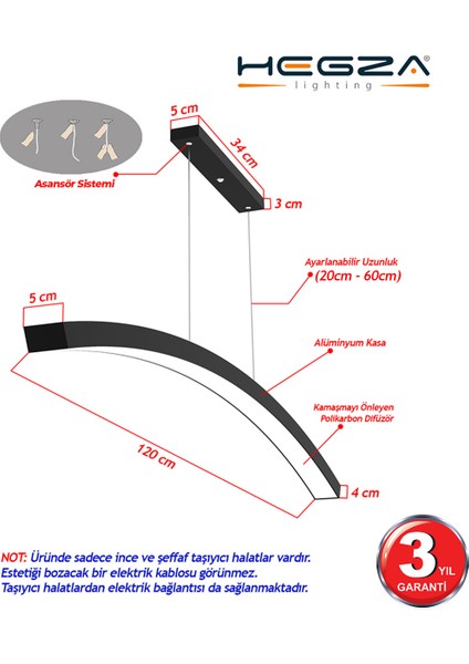 Hegza Lighting Luna (Siyah Kasa, Beyaz Işık) Ledli Modern Fiyatı