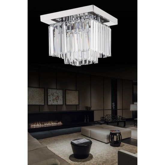 Istanbul Avize Yasemin 30 cm Kare Gümüş Kristal Taşlı Avize Fiyatı