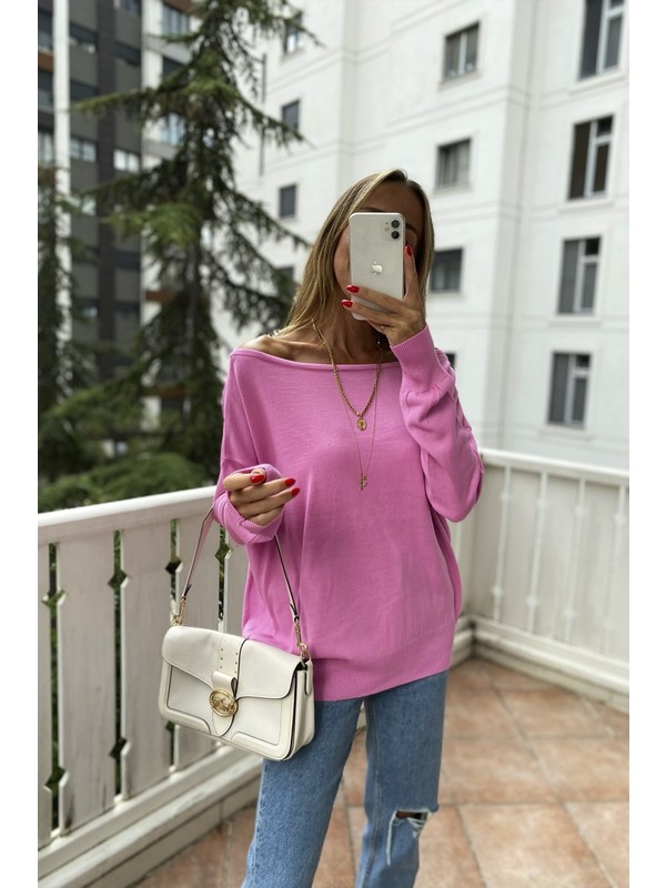 Butik Gardrop Madonna Yaka Oversize Kadın Bluz Pembe Fiyatı