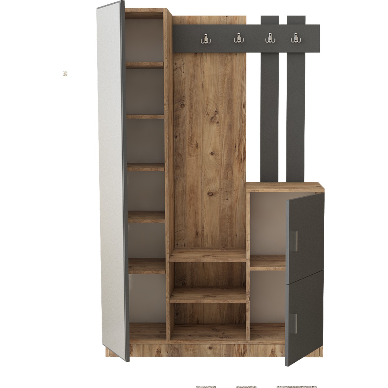 Yurudesign Roger Vestiyer Portmanto Ayakkabılık Çam-Antrasit Fiyatı