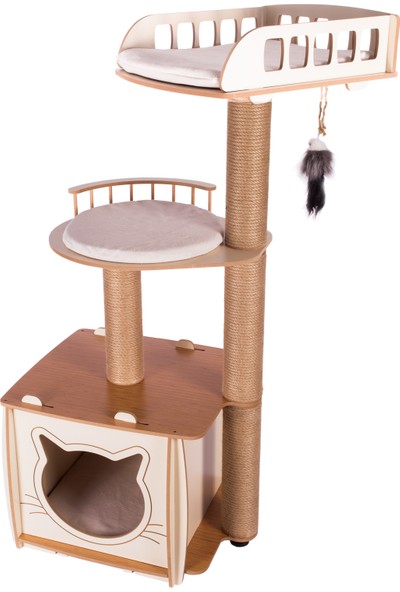 Patihomes XL Lâl Katlı Yataklı Kedi Evi Bej