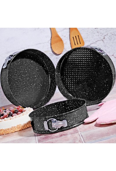 Kitchen World Modernica Kelepçeli 3lü Granit Kek Kalıbı Siyah