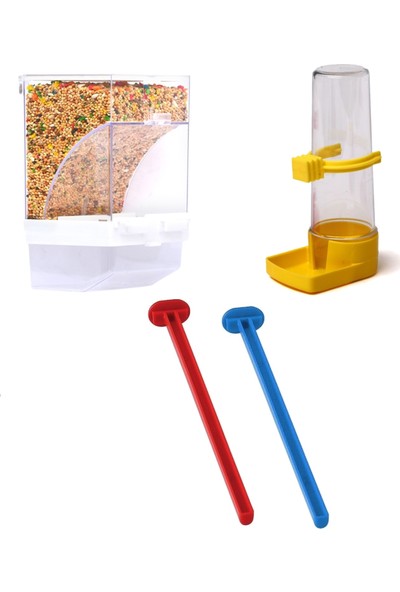 Yopigo Akıllı Kuş Yemliği + Muhabbet Kuşu Suluğu + Kafes Tüneği (4'lü Set) Kafes İhtiyaç Seti