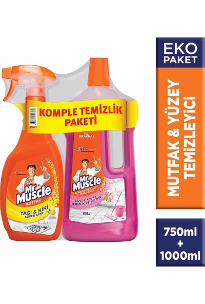 Mr Muscle Promo Mutfak Temizleyici Limon 750 ml + Mr Muscle Yüzey Temizleyici Floral 1000 ml Mr Muscle Promo Mutfak Temizleyici Limon 750 ml + Mr Muscle Yüzey Temizleyici Floral 1000 ml