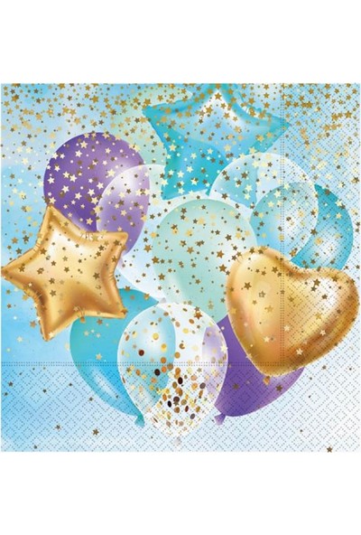 Kikajoy Uçan Balonlar Mavi Kağıt Peçete 33 x 33 cm 20'li