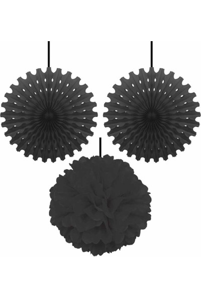 Kikajoy Siyah Ponpon Süs Seti 3'lü