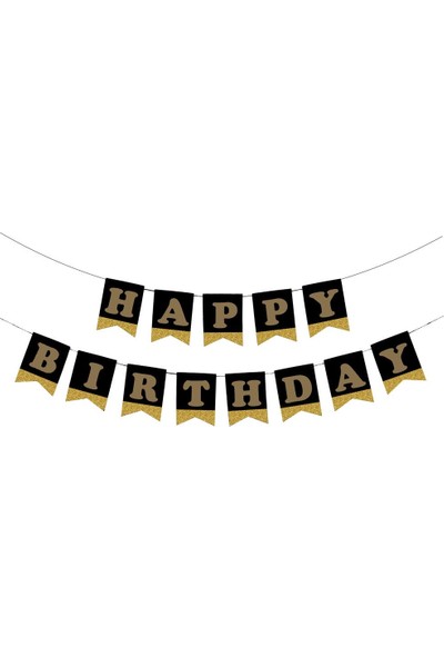 Kikajoy Happy Birthday Siyah Zemin Altın Harf Afiş Kikajoy Happy Birthday Siyah Zemin Altın Harf Afiş