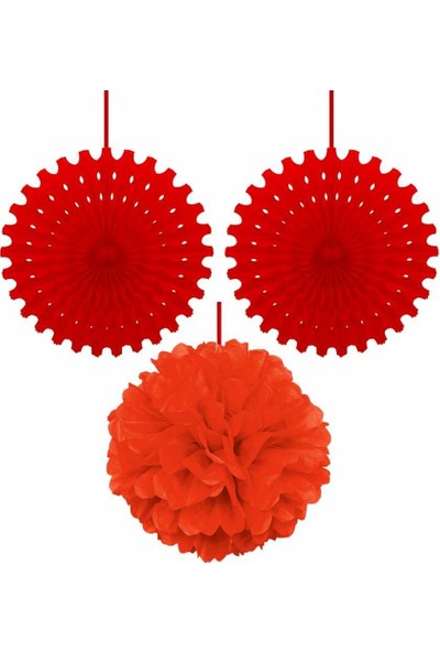 Kikajoy Kırmızı Ponpon Süs Seti 3'lü
