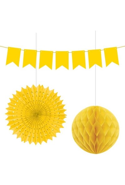 Kikajoy Sarı Yelpaze Süs Seti 3'lü