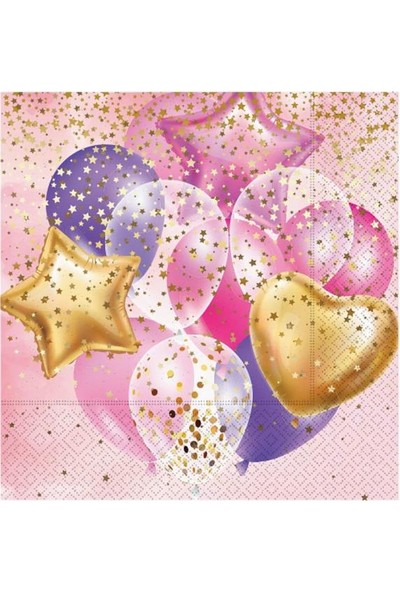 Kikajoy Uçan Balonlar Pembe Kağıt Peçete 33 x 33 cm 20'li Kikajoy Uçan Balonlar Pembe Kağıt Peçete 33 x 33 cm 20'li