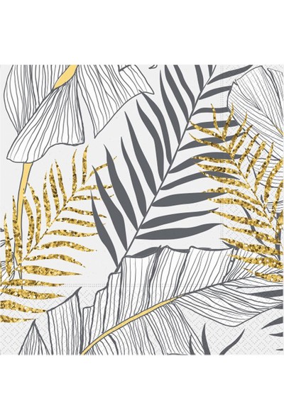 Kikajoy Altın Simli Yapraklar Beyaz Kağıt Peçete 33 x 33 cm 20'li Kikajoy Altın Simli Yapraklar Beyaz Kağıt Peçete 33 x 33 cm 20'li