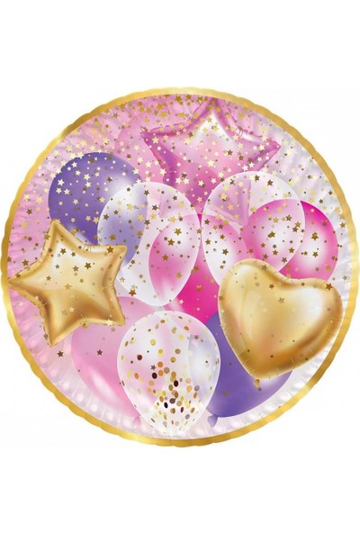 Kikajoy Uçan Balonlar Pembe Karton Tabak 23 cm 8'li Kikajoy Uçan Balonlar Pembe Karton Tabak 23 cm 8'li