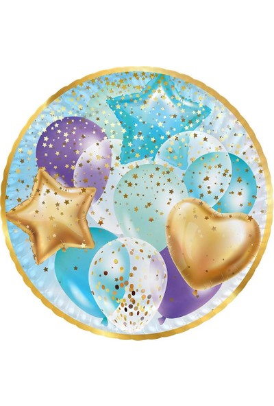 Kikajoy Uçan Balonlar Mavi Karton Tabak 23 cm 8'li