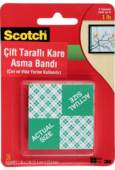 Scotch Çift Taraflı Yapışkan Köpük Kareler Ağır Malzemeler Için 25.4 mm x 25.4 mm 16 Adet Scotch Çift Taraflı Yapışkan Köpük Kareler Ağır Malzemeler Için 25.4 mm x 25.4 mm 16 Adet