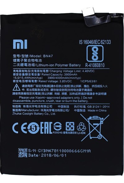 Yedekyedek Xiaomi Mi A2 Lite BN47 Batarya Pil A++ Lityum Polimer Pil Yedekyedek Xiaomi Mi A2 Lite BN47 Batarya Pil A++ Lityum Polimer Pil