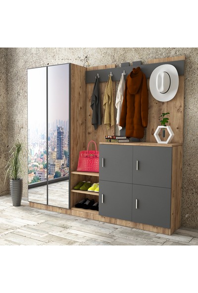 Yurudesign Gibson Vestiyer Portmanto Ayakkabılık Çam-Antrasit Yurudesign Gibson Vestiyer Portmanto Ayakkabılık Çam-Antrasit