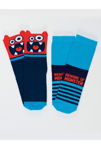 Denokids Erkek Çocuk Canavarlar Erkek Soket Çorap 2'Li