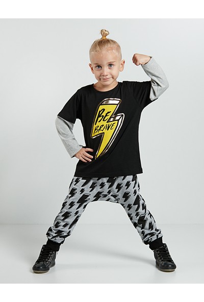 Denokids Erkek Çocuk Sarı Şimşek Pantolon Takım